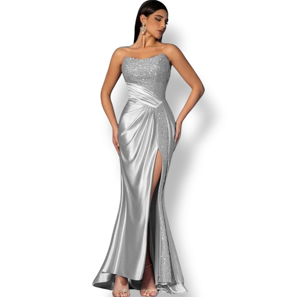 Dresses | Elegant Silver Evening Gown | Poshmark